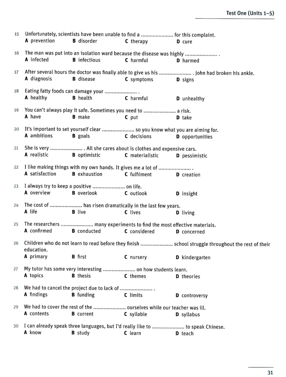 Test One: Unit 1 - Unit 5