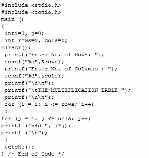 Hubss ===> Lesson for TODAY: Turbo C - Multiplication Table
