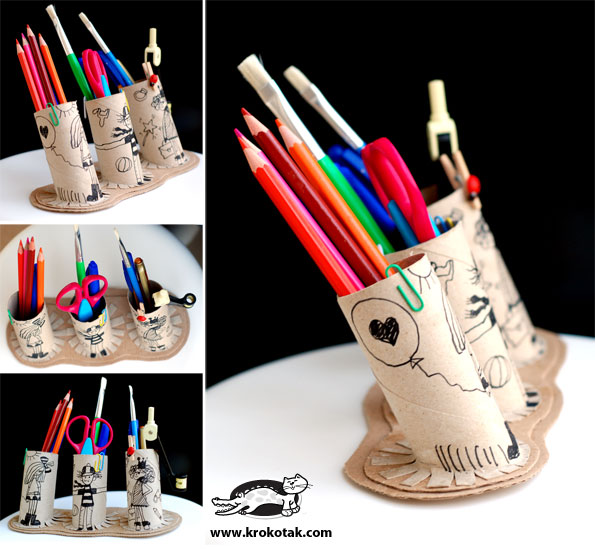 Portapenne riciclato dai rotoli di cartone