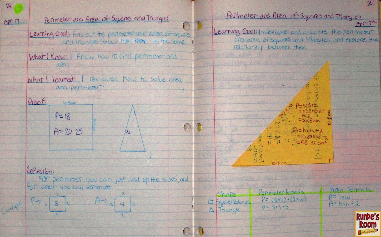 Math Journal Sundays - Comparing Perimeter and Area | RUNDE'S ROOM