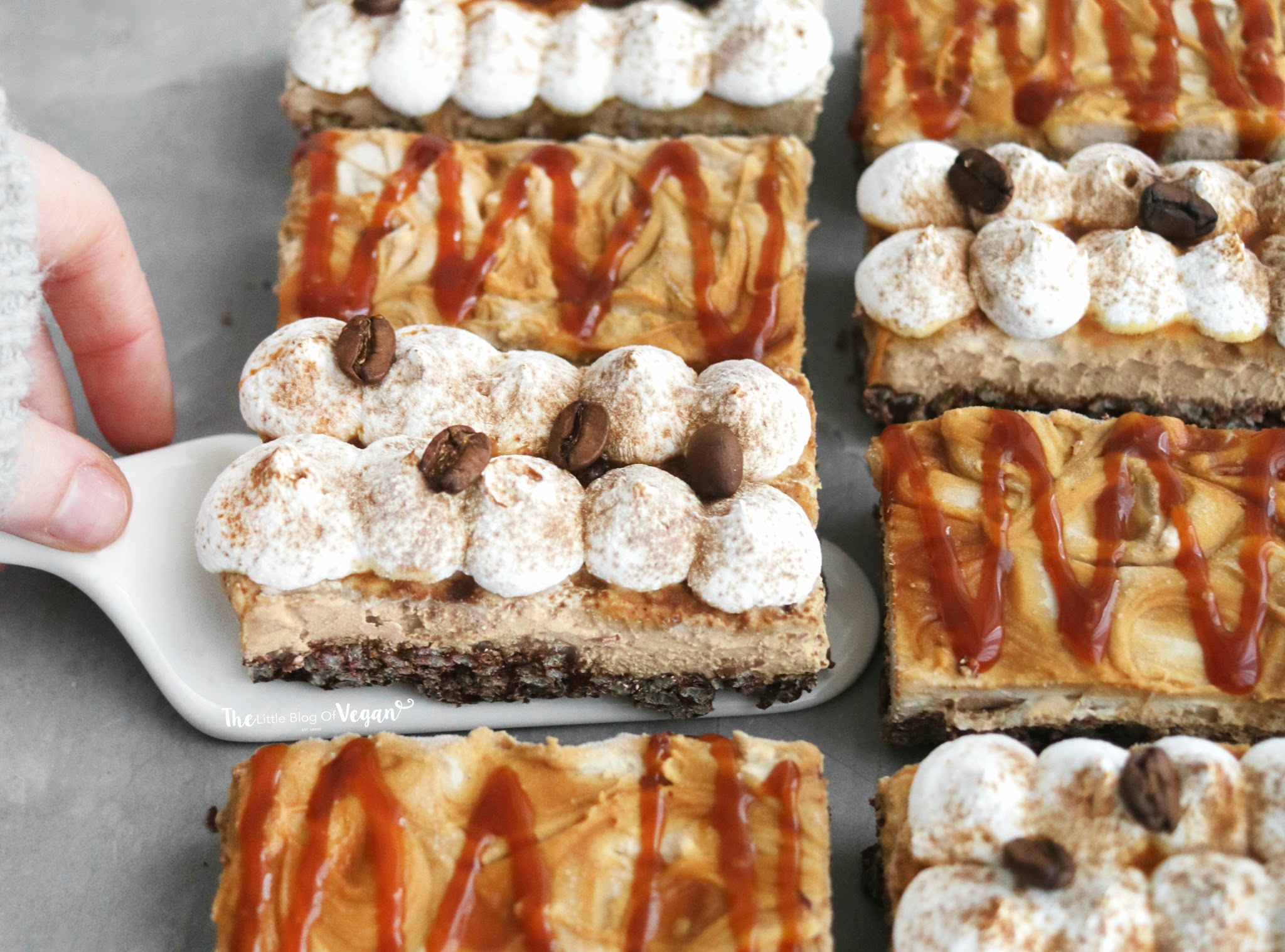 Easy coffee & caramel cream bars recipe - The Little Blog Of Vegan