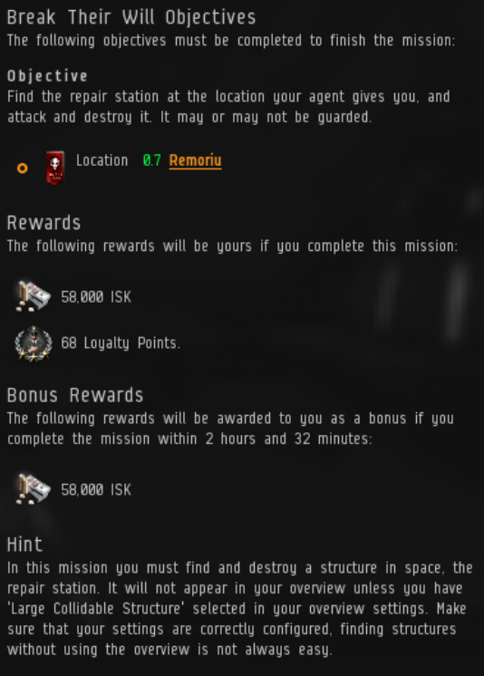 EVE Online Mission: Break Their Will L1 Blood Raiders