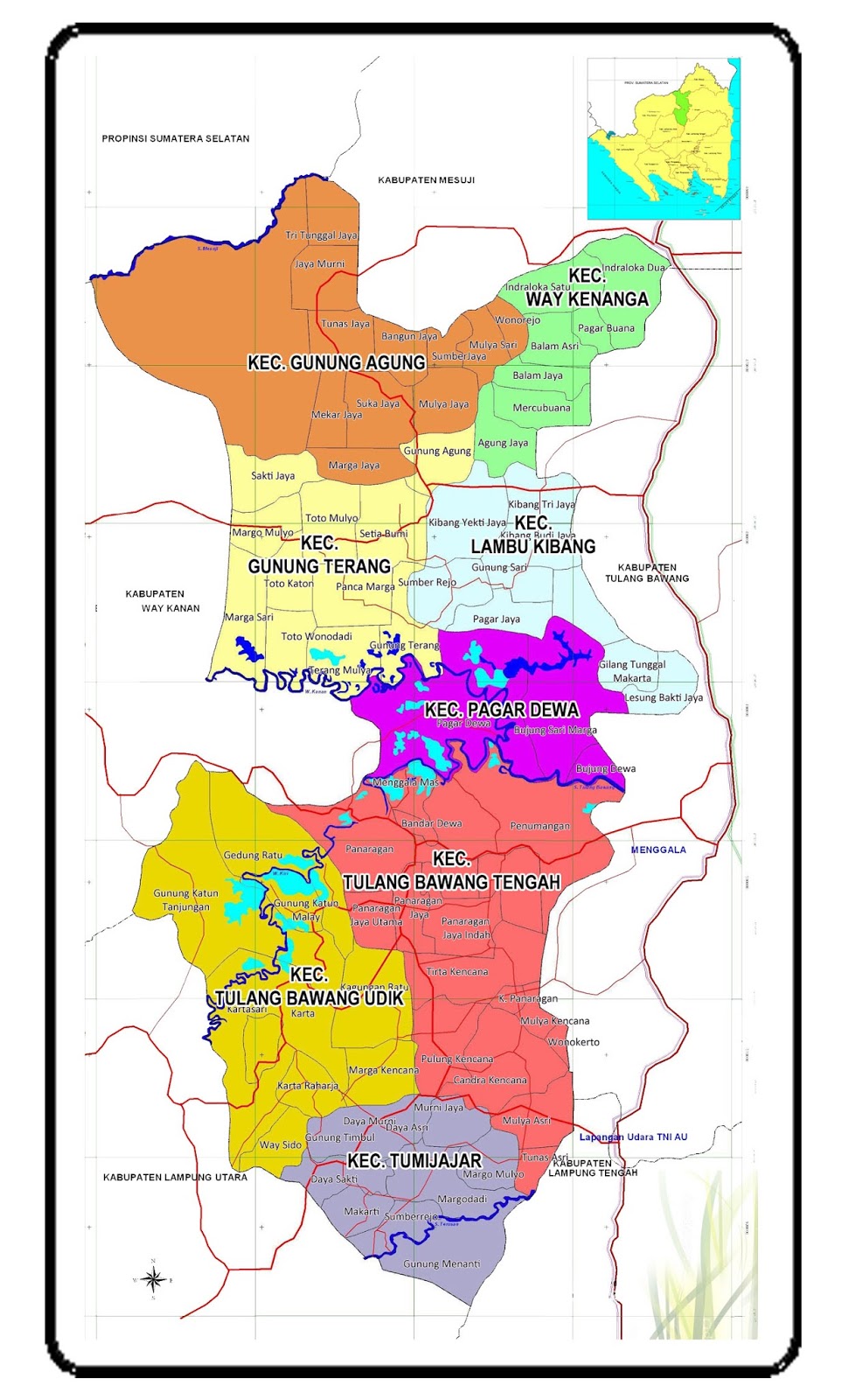 Peta Kabupaten Tulang Bawang Barat Provinsi Lampung Lengkap | MasGie