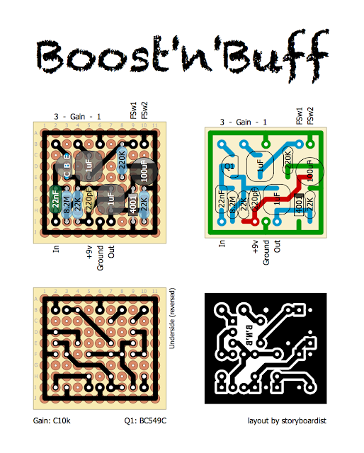 Perf and PCB Effects Layouts: MI Audio Boost 'n' Buff V1