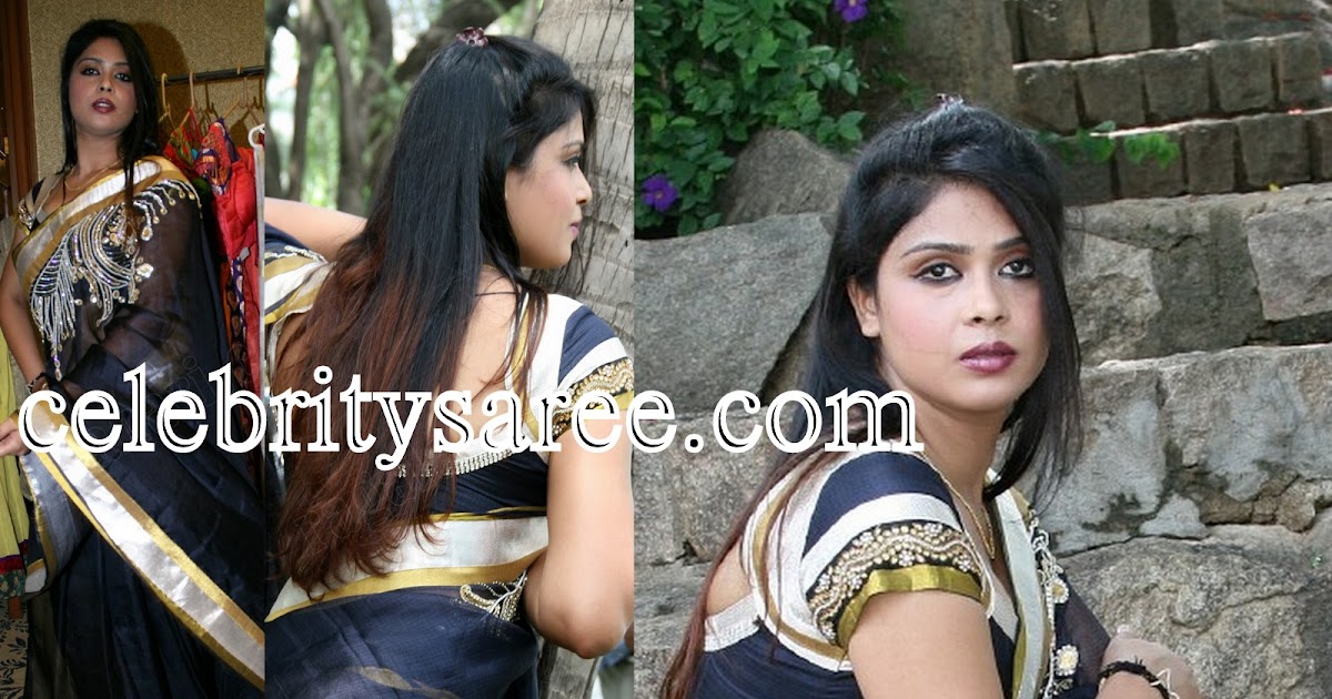 Hyd Model Deepa in Black Tusse Designer Work sari - Saree Blouse Patterns