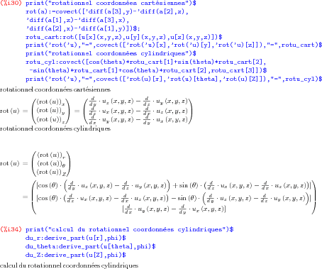 weblog de philippe roux: calculs de divergence et rotationnel avec Maxima