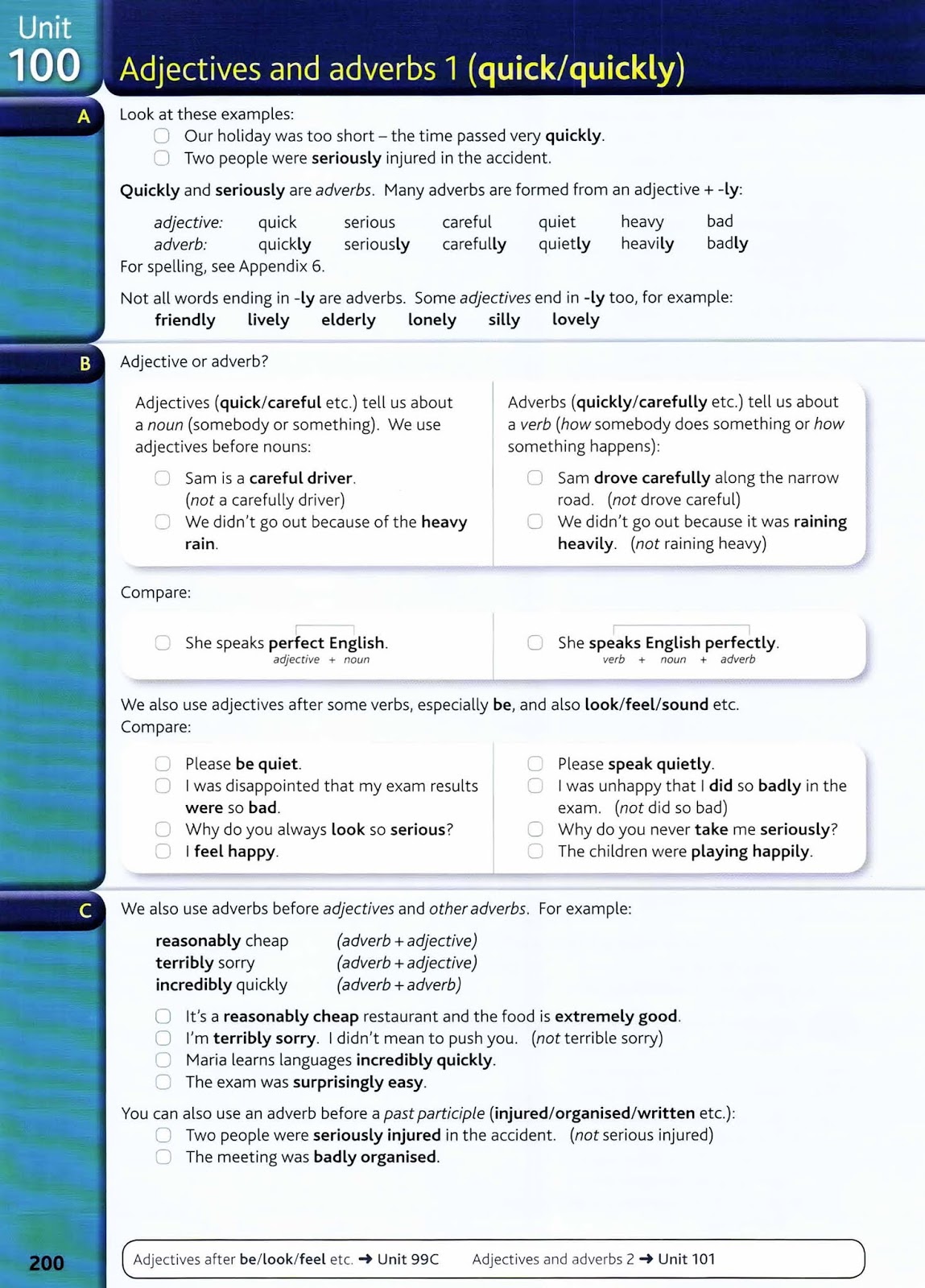 Unit 100: Adjectives and adverbs 1 (quick/quickly) - English Grammar in Use