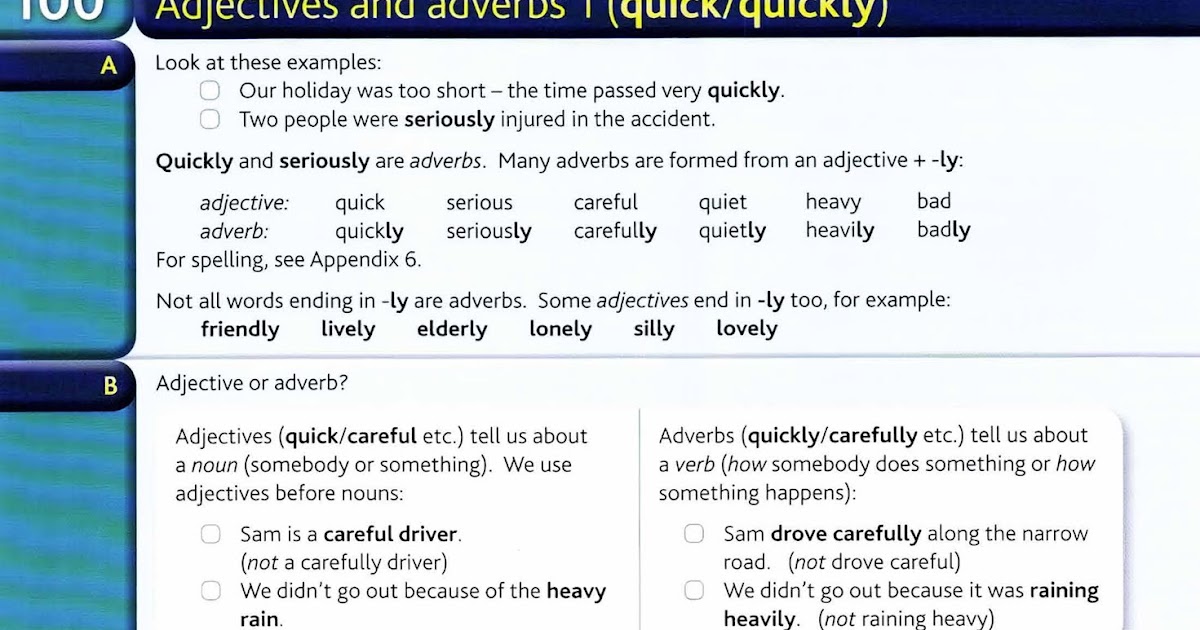 Unit 100: Adjectives and adverbs 1 (quick/quickly) - English Grammar in Use