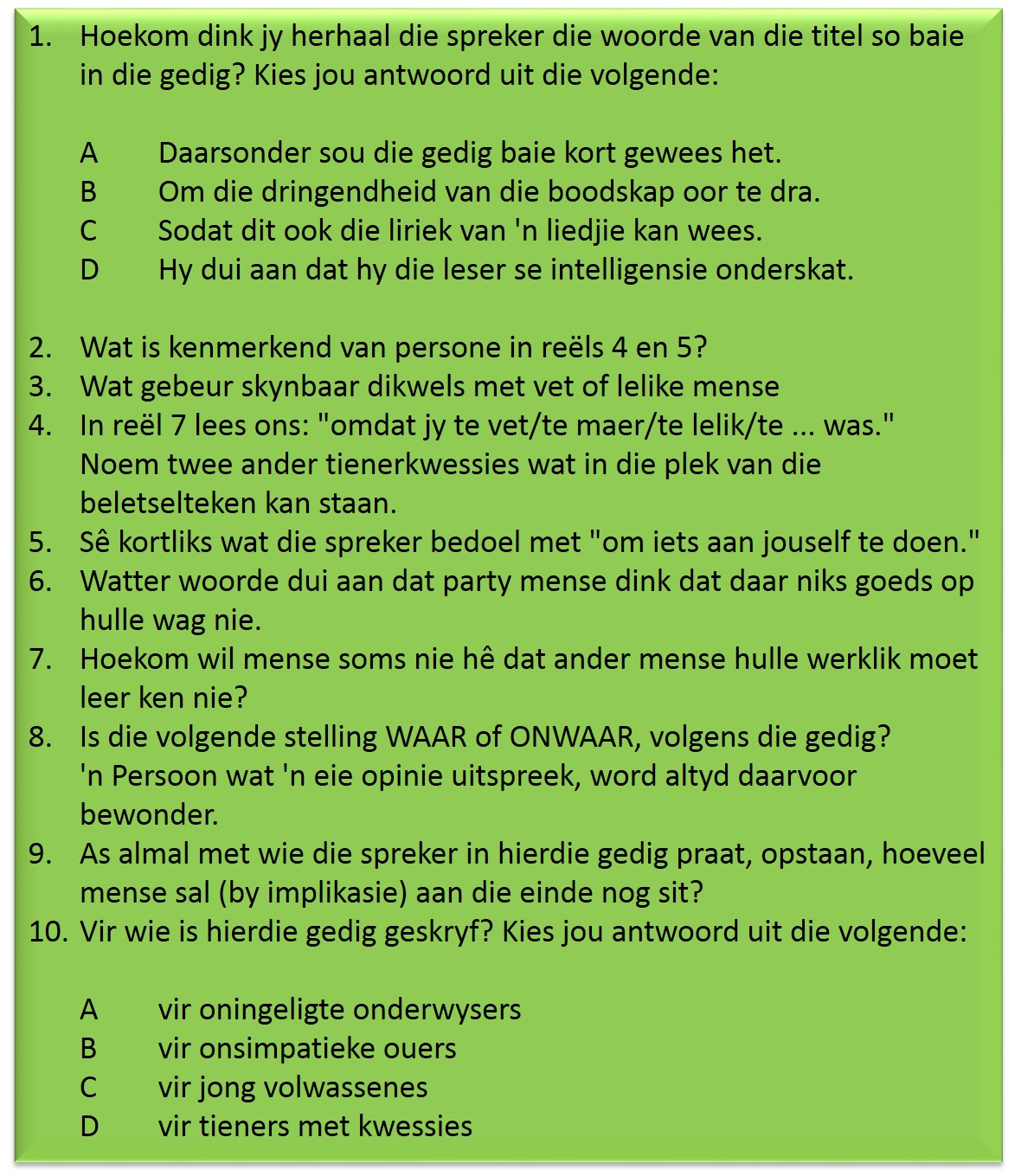 edupage cc: 10 VRAE OOR Staan op! deur Fanie Viljoen (1)