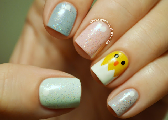 The Manicured Amateur: Easter Chick Nail Art + Easter Pastel Pedicure