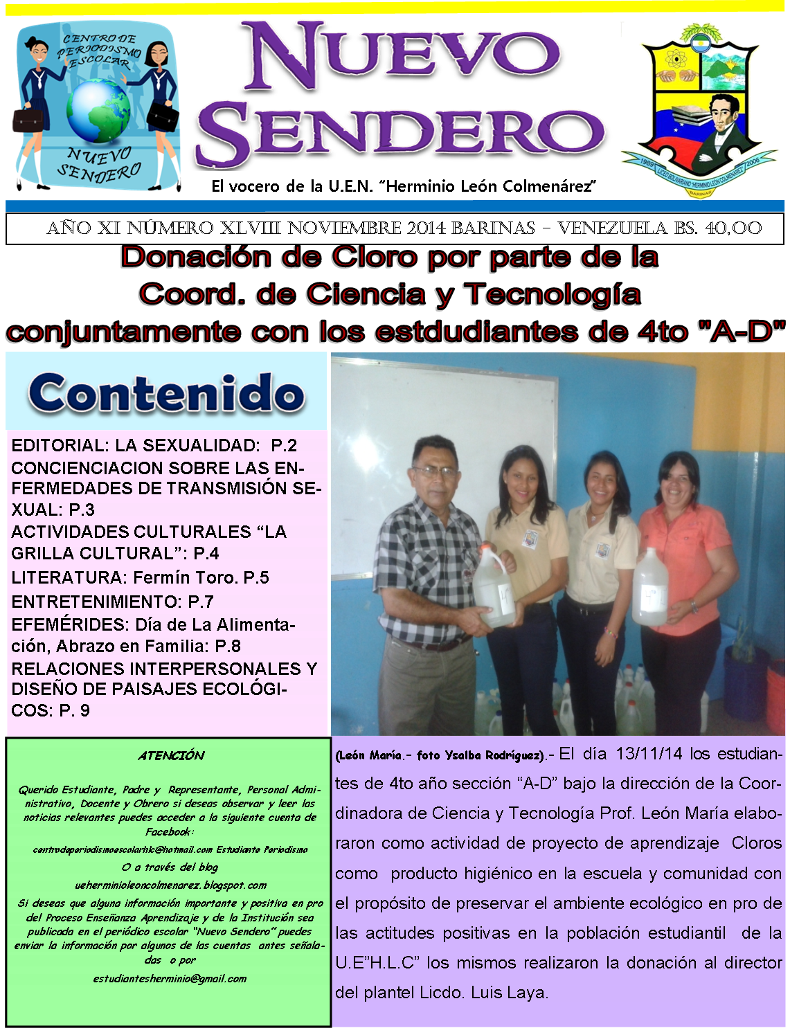 PERIÓDICO ESCOLAR NUEVO SENDERO: PERIÓDICO ESCOLAR MES DE NOVIEMBRE