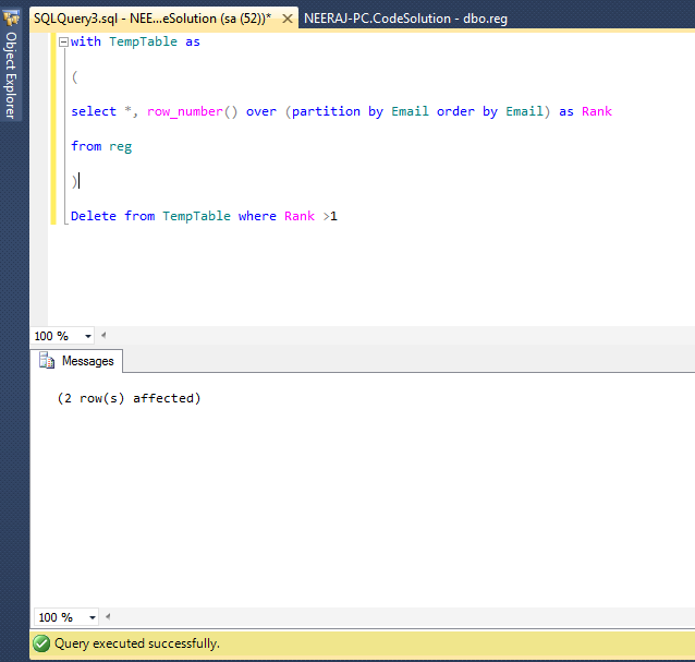 Delete Duplicate Rows From A Table In Sql Server Neeraj Code Solutions C Mvc