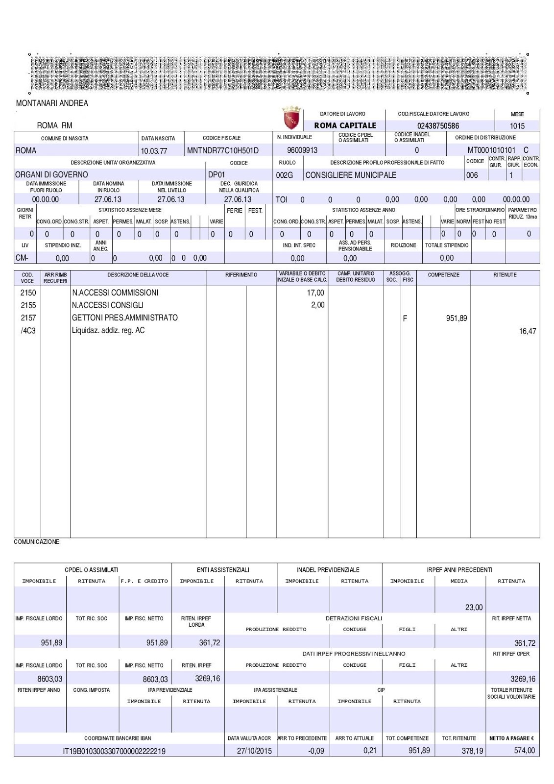 Un sogno... di Andrea Montanari: Busta paga Ottobre 2015