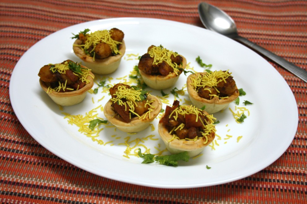 Katori Chat with Channa | Baked Savory Tarts with Chickpea filling