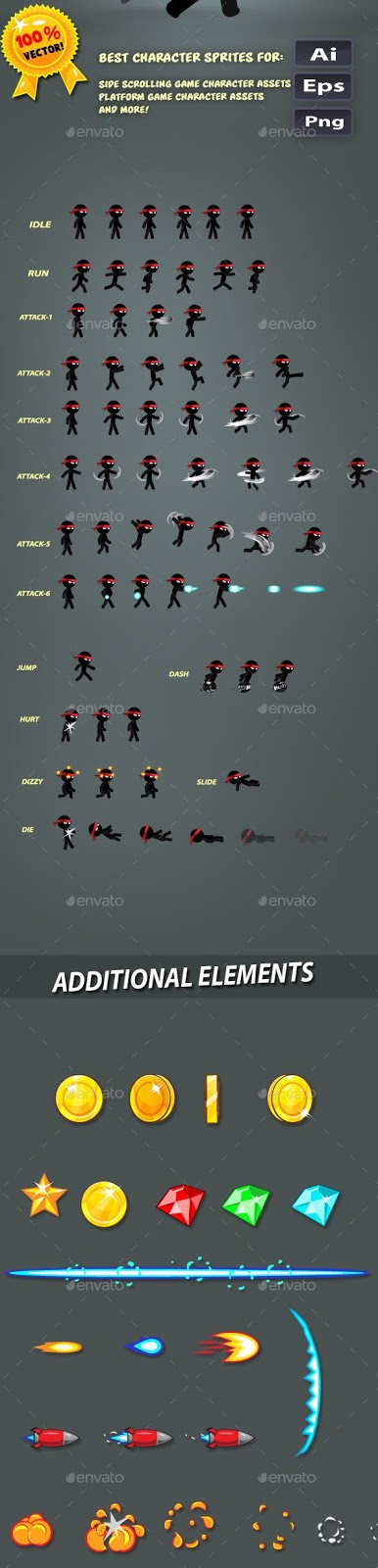 Ninja Stickman Game Character Sprites 26 - Op-Droid