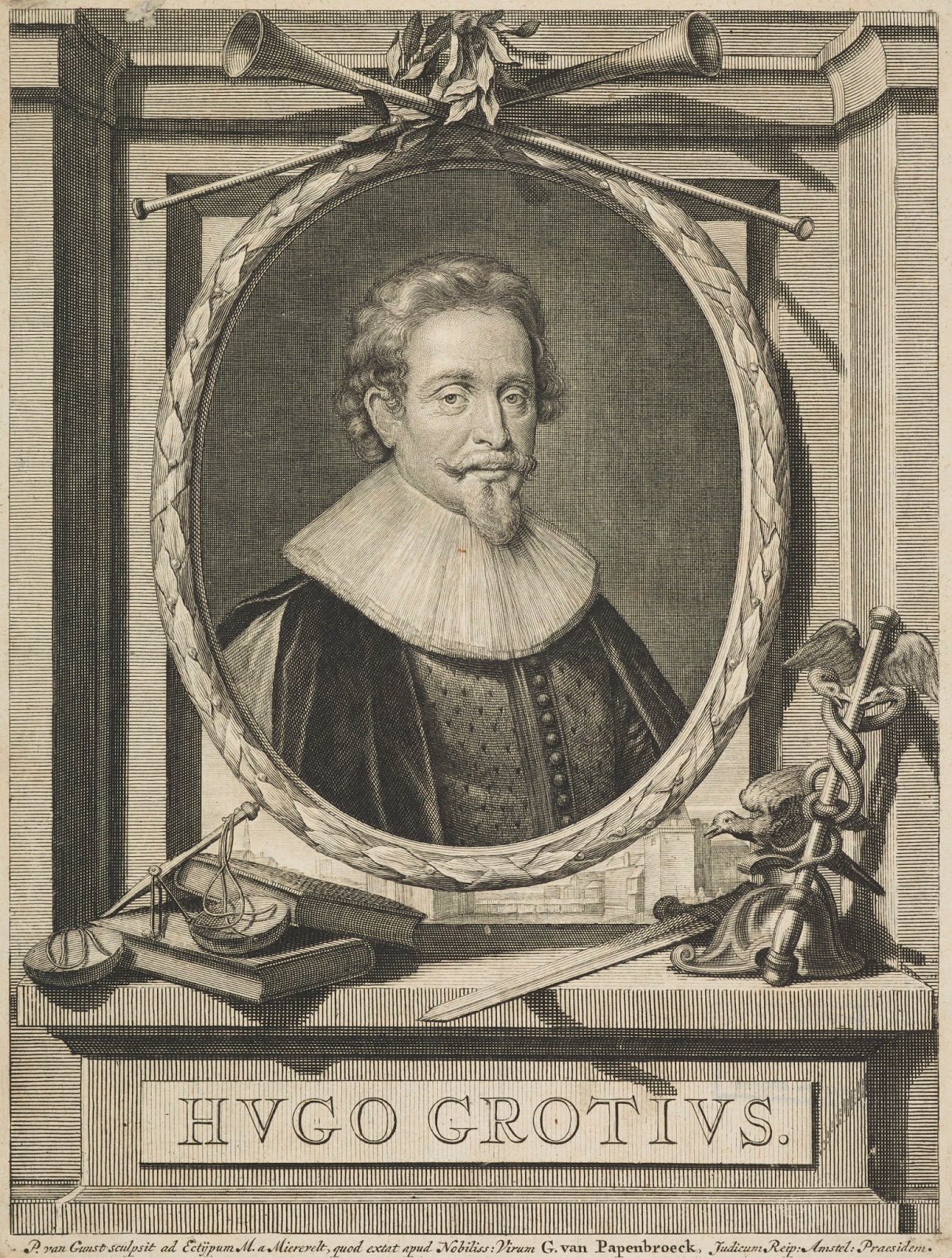 English 18th Century Portrait Sculpture: Bust of Grotius by Rysbrack