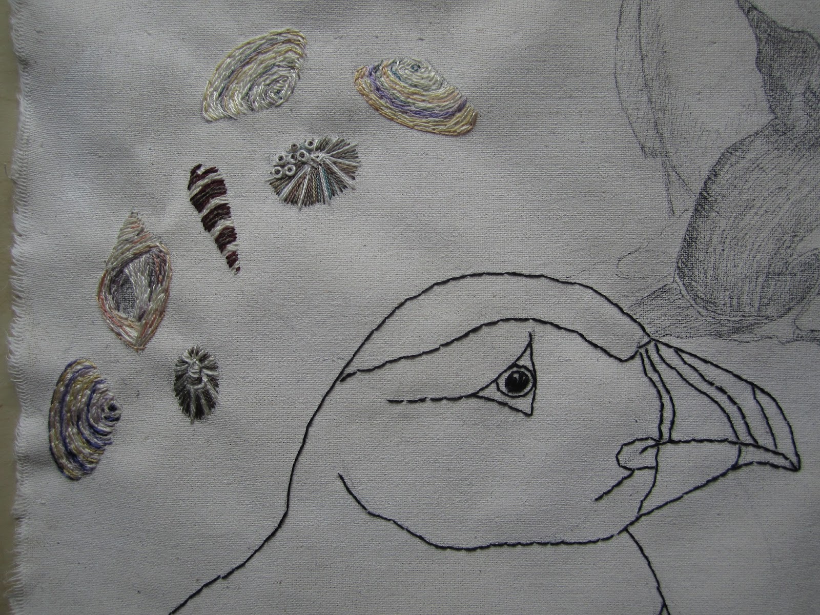 Louise Watson - Textile Artist: Sea shells for the puffin page.