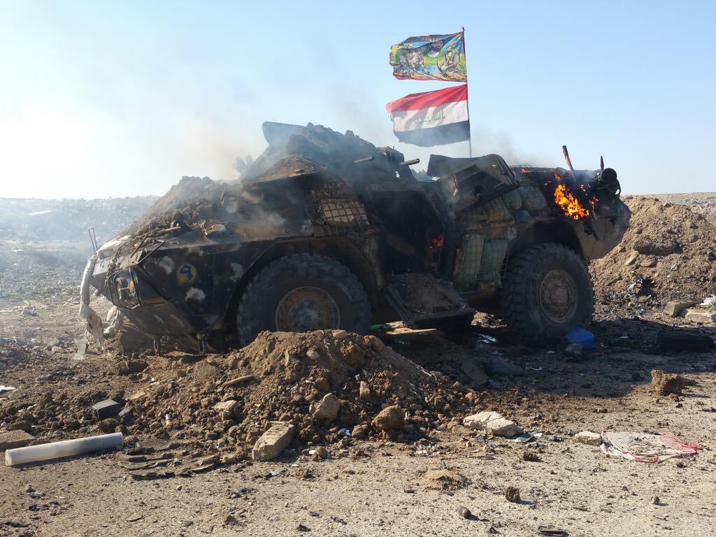 Levant War: An image of a burning US supplied M1117 vehicle, abandoned ...