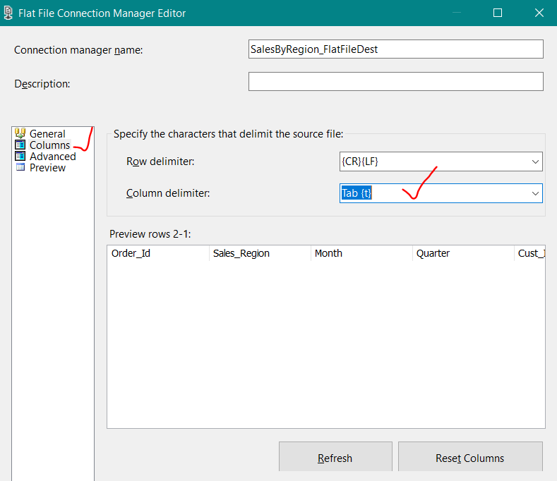 How to Create Multiple Flat File Destinations for each Region Data from Sales Table Source of ...