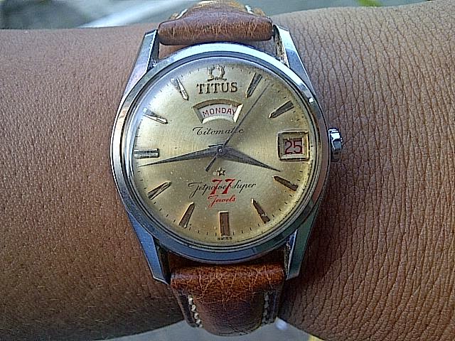 JAM TANGAN VINTAGE KUNO KOLEKSIKU: TITUS TITOMATIC 77 JEWELS DAY DATE ...