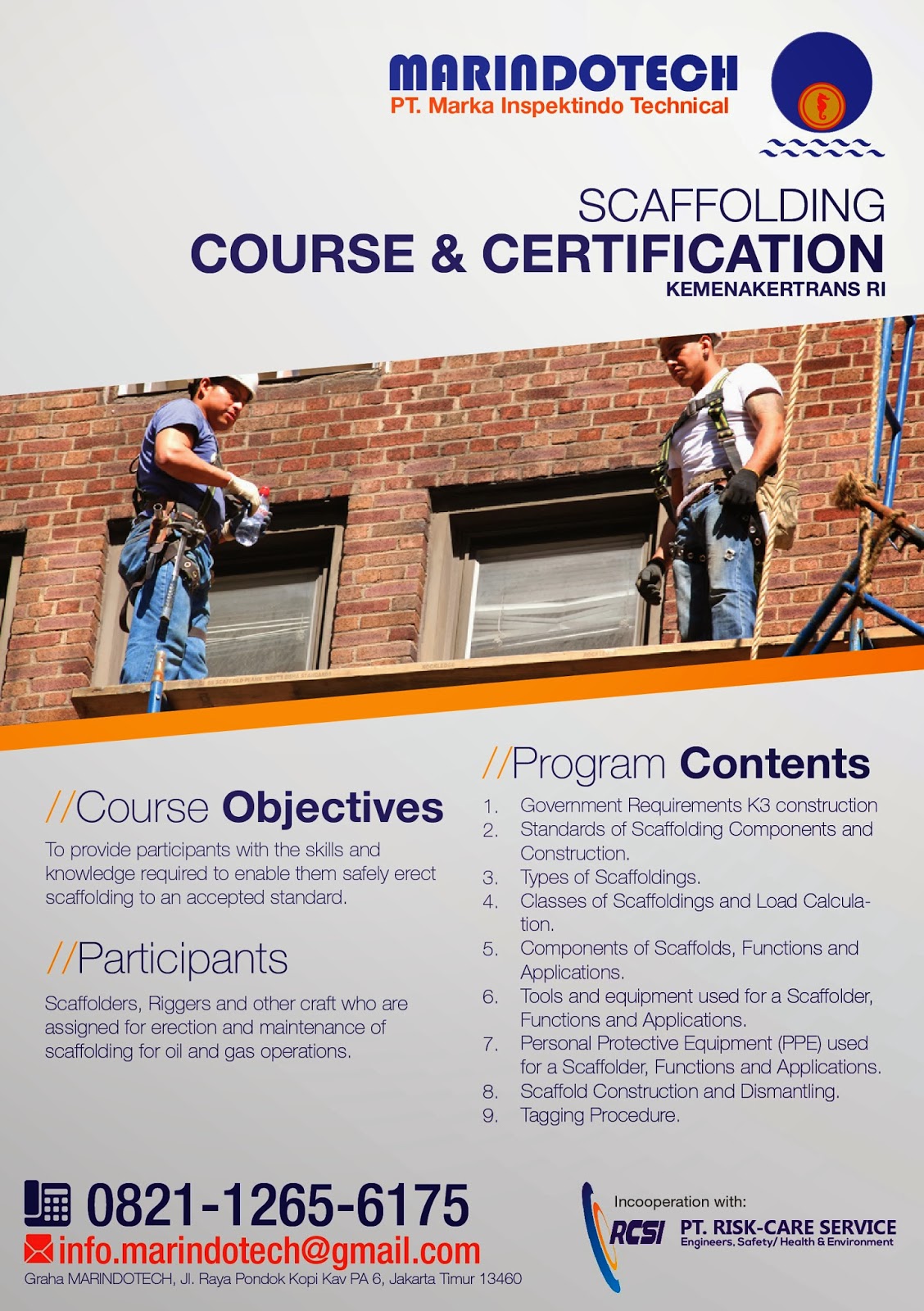 SCAFFOLDING COURSE & CERTIFICATION KEMENAKERTRANS RI | RCSI-Marindotech