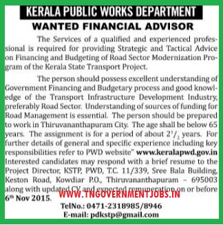 Kerala Public Works Department Recruitment of Financial Advisor Post ...