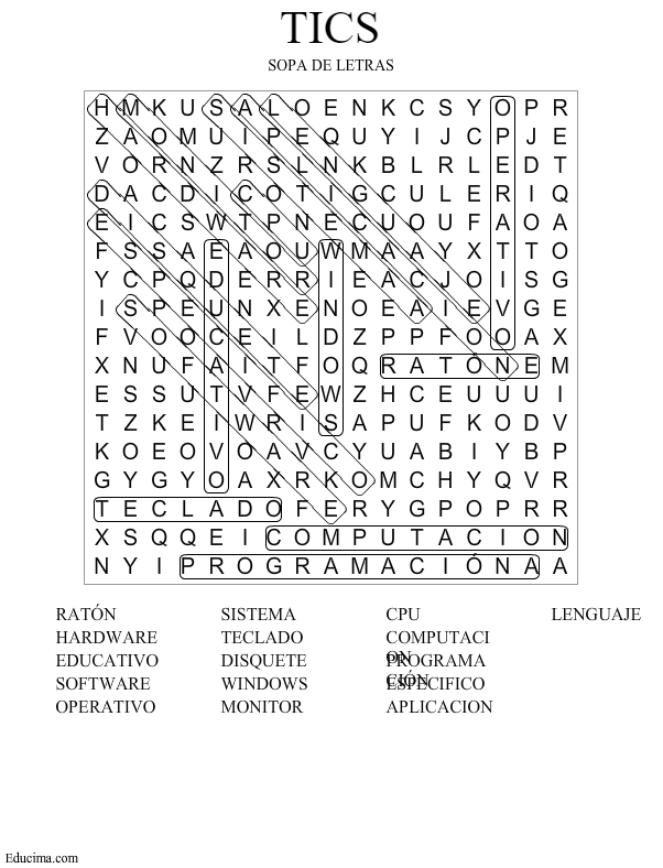 Tecnologías de la información y comunicación (TIC): SOPA DE LETRAS