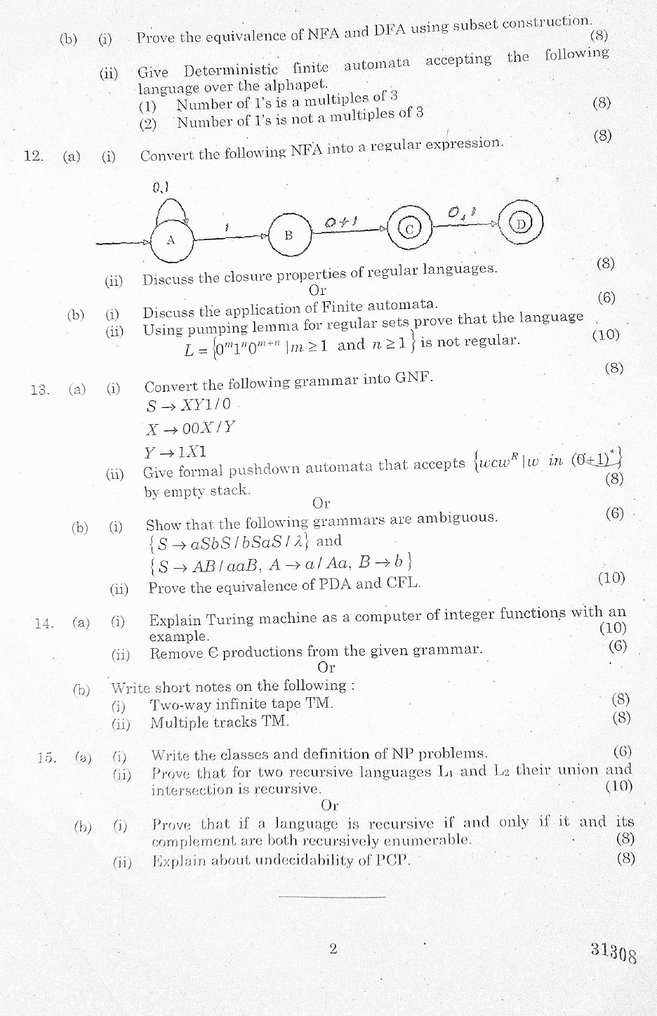 Cs2303 Theory Of Computation Be Cse 5th Semester Nov Dec 2013 Question Paper University
