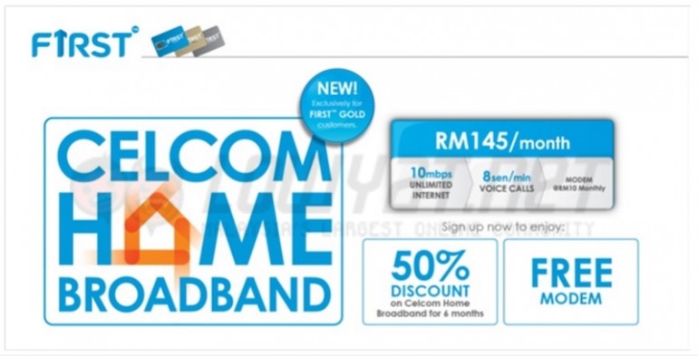 Celcom Home Broadband 月费RM 145，网速10Mbps
