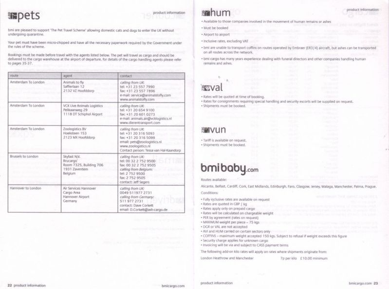 Airline memorabilia: BMI (2010), cargo guide