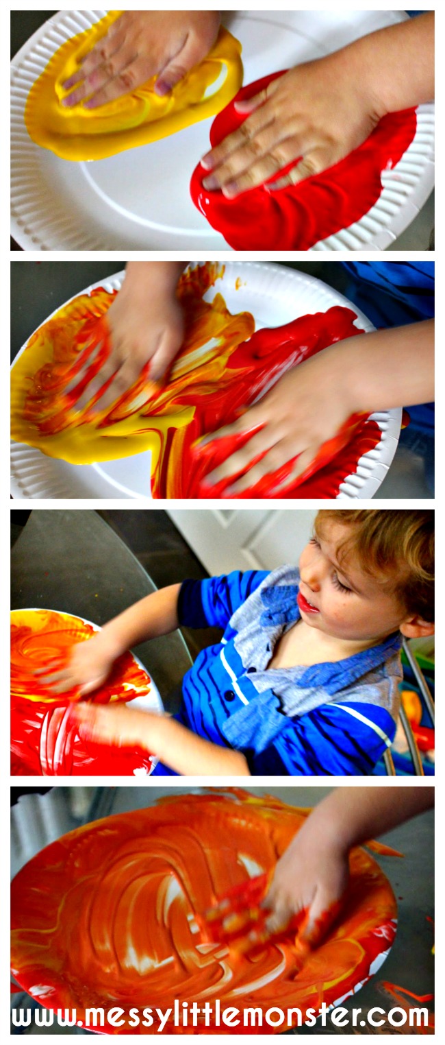 Colour Mixing Paper Plate Pumpkins - Messy Little Monster