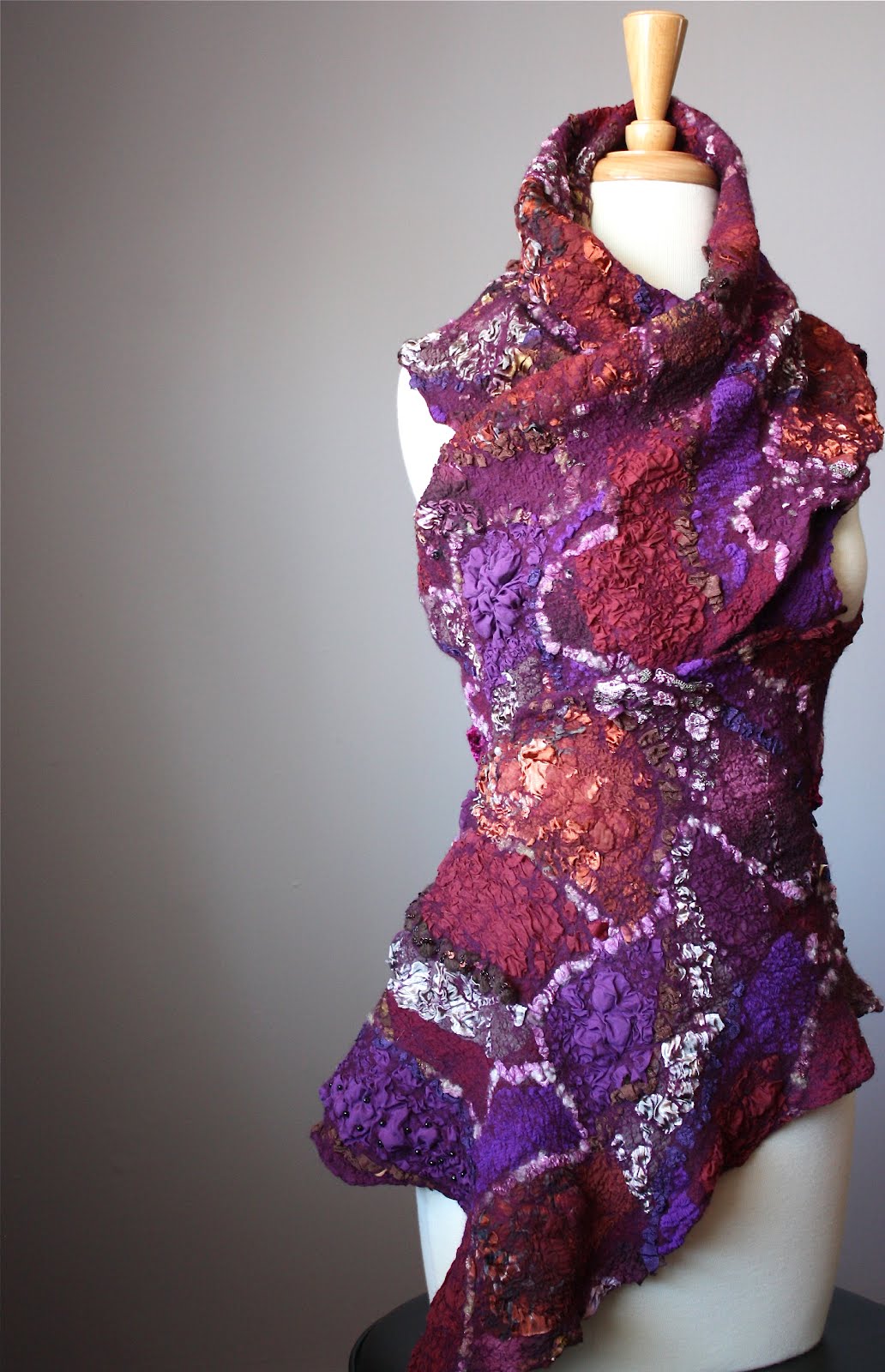 Laboratory of Fashion: Nuno Felted scarf Wool Silk Plum Purple Brown ...