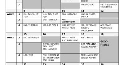 Cape Town High School: CTHS FET Calendars - 9 Apr '19
