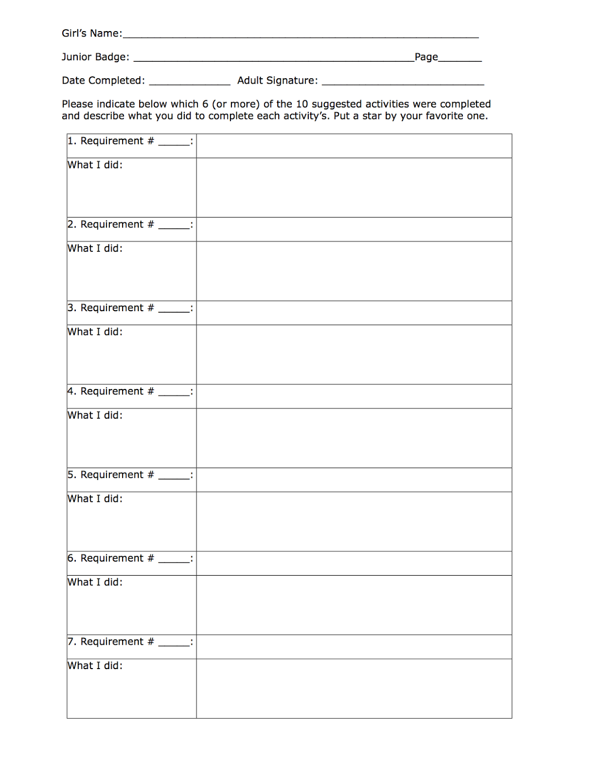 Girl Scouts Troop 82044, Bethlehem PA: Badge Report Form
