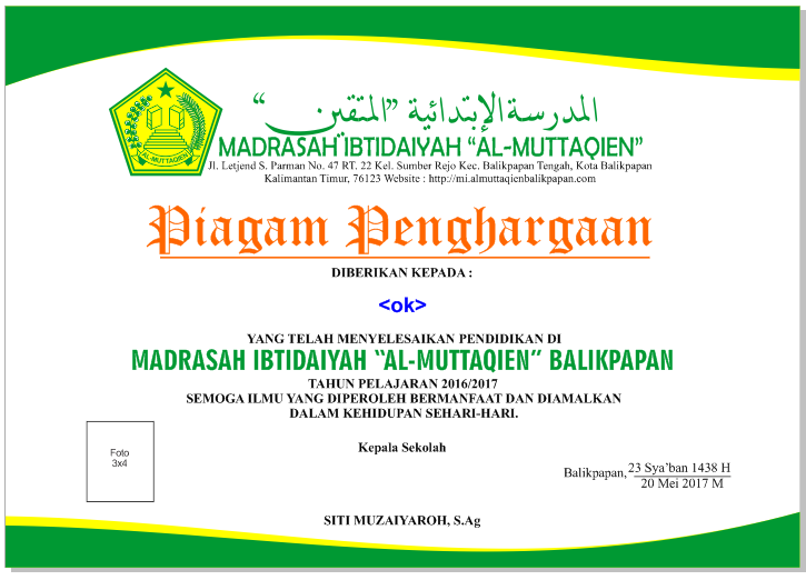 Desain Piagam Penghargaan Sekolah Kepada Siswa - Sekolah Islam Berbasis ...