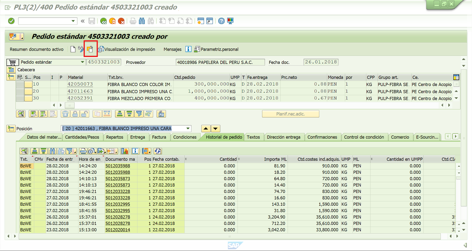 Grupo Meid Perú SAC: TRANSACCION ME23N - SAP
