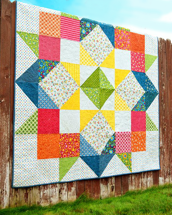 Patchwork quilt with three different sizes and patterns - Pattern Free