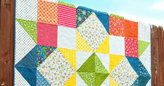 Patchwork quilt with three different sizes and patterns - Pattern Free