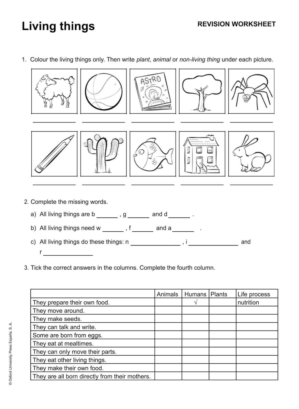 LA CLASE DE MABEL: FICHAS DE REPASO DE NATURAL SCIENCE TEMA 1: LIVING ...