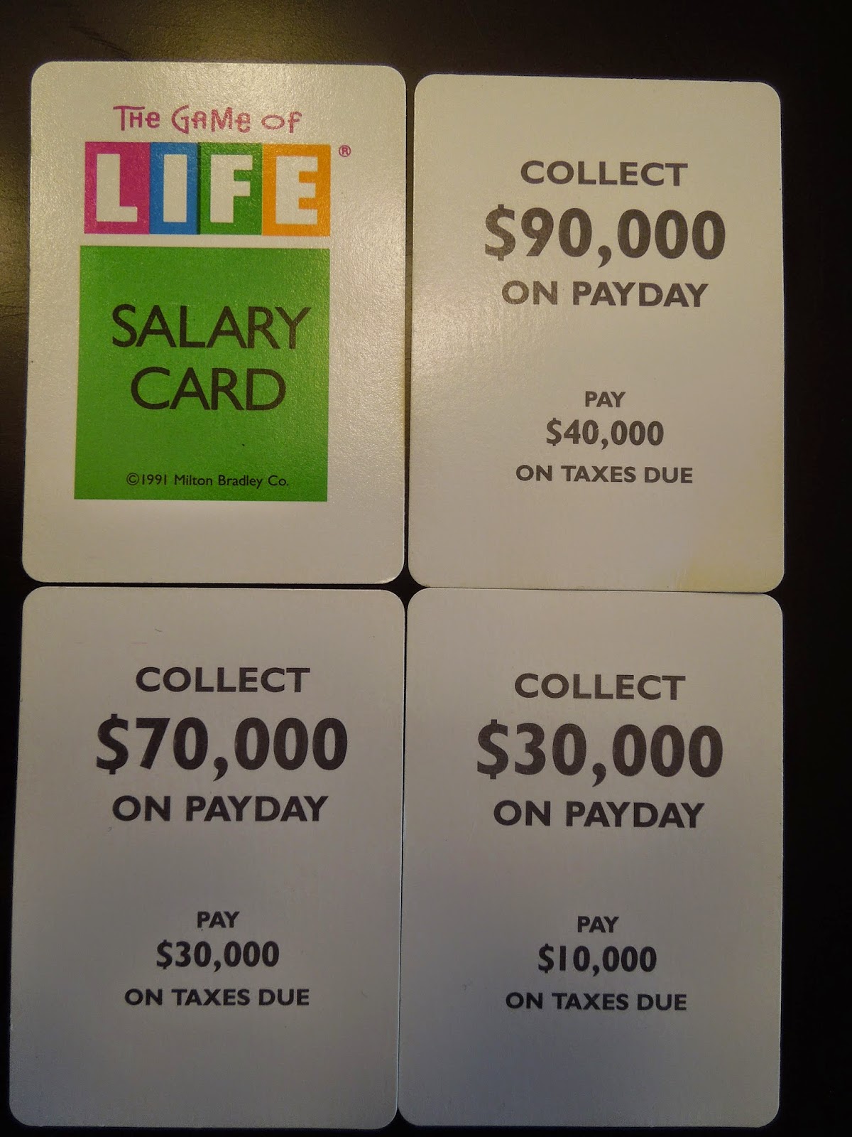 The Game Of Life Salary Cards