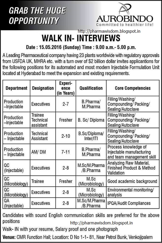 AUROBINDO Walk-In Interview for Freshers & Experience Candidates on 15 ...