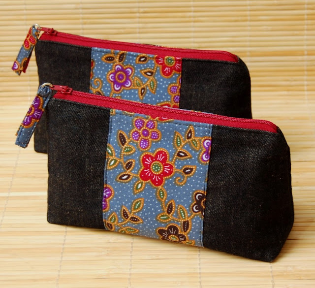 Azreen Zippered Pouch in Denim and Batik Sarong | Anna Okko