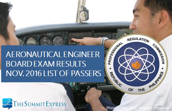 List of Passers: Aeronautical Engineer board exam results November 2016