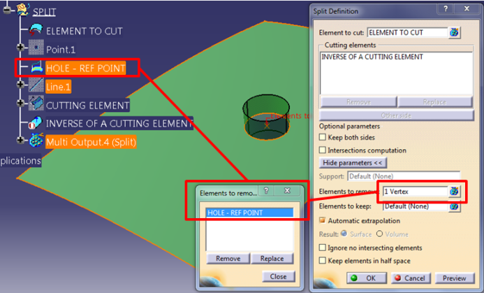 CATIA V5: Trimming with keep\remove elements.