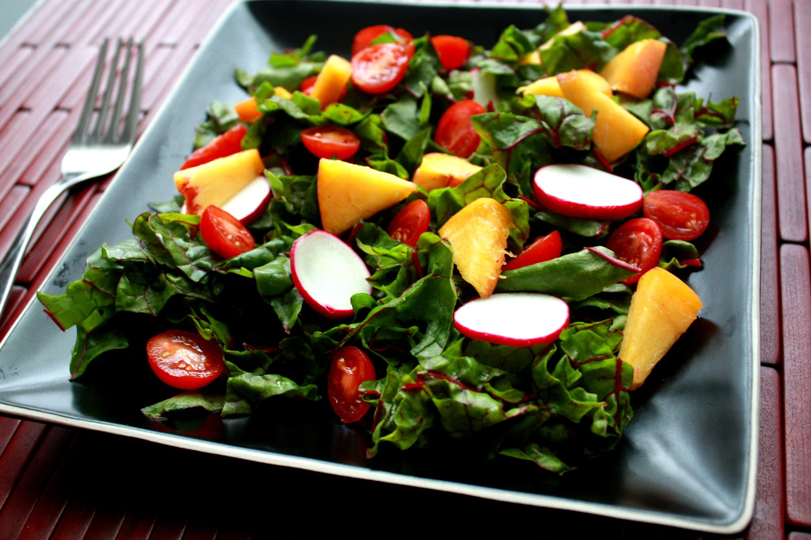 JoJo's Kitchen: Swiss Chard , Peach and Radish Salad