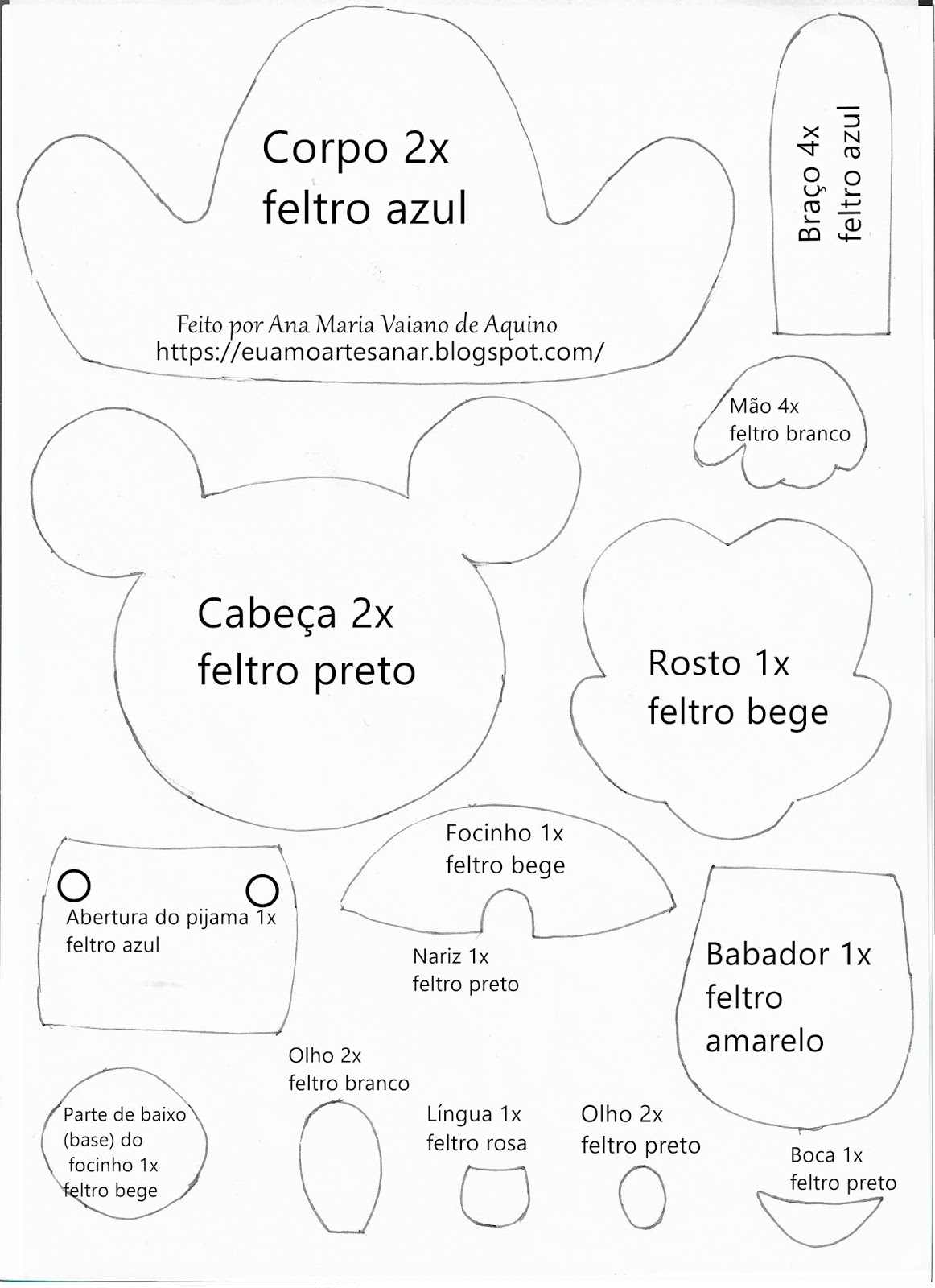 Eu Amo Artesanato: Boneco Mickey Baby Disney de Feltro com Molde e ...