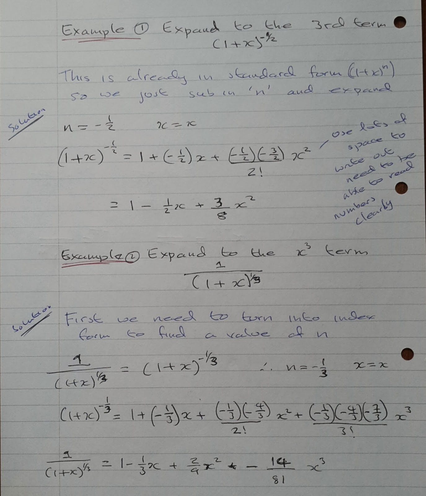 A Level Maths Notes: A2 Binomial Expansion: negative fractional powers