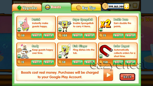 Android Game cheat code: SpongeBob Diner Dash Cheats