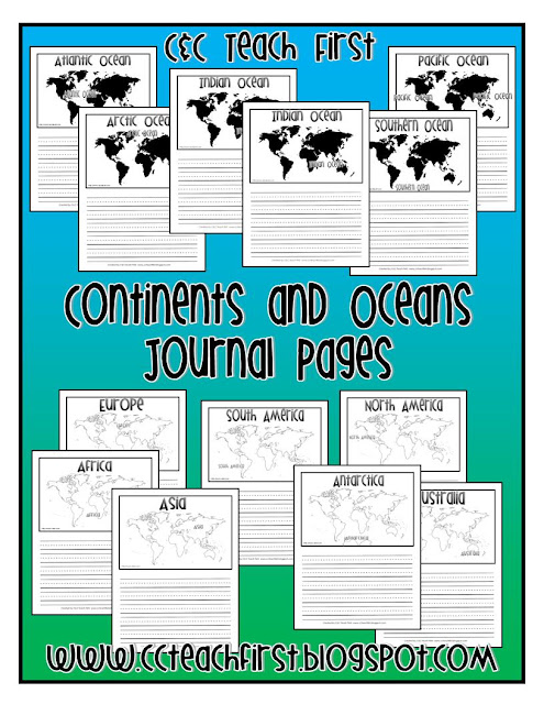 Clip Art by Carrie Teaching First: Continents and Oceans Journal Pages