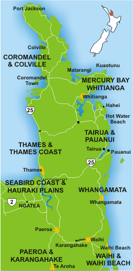 Coromandel Map City Regional | Political Map of New Zealand